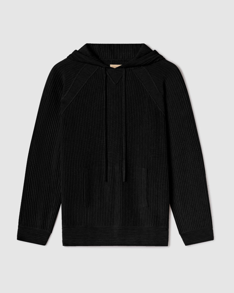 Dune Ottoman Knit Luxury Hoodie w/Silk & Wool - Pitch Black