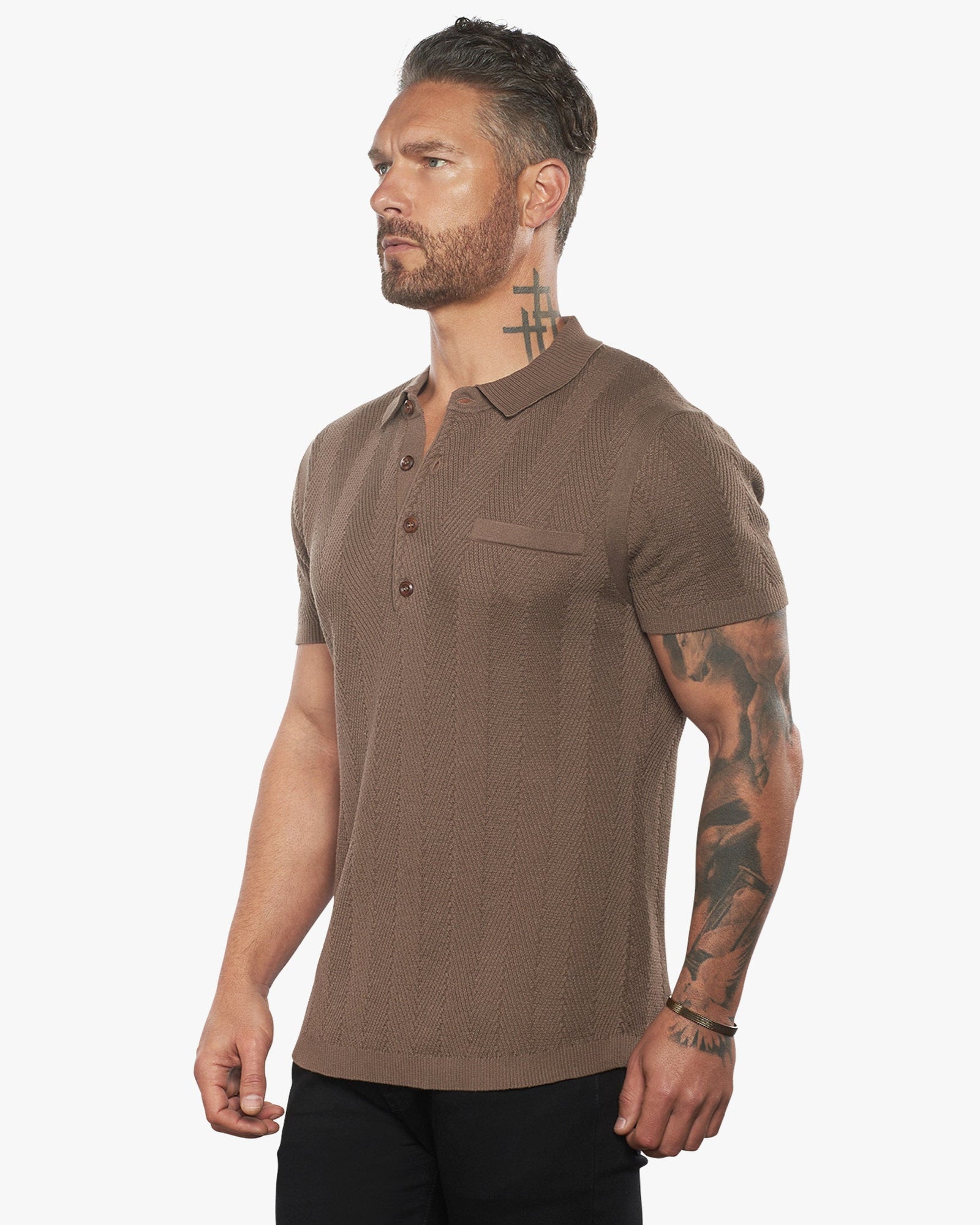 Alastair Slim Fit Knit Polo Top - Driftwood Stylish Design