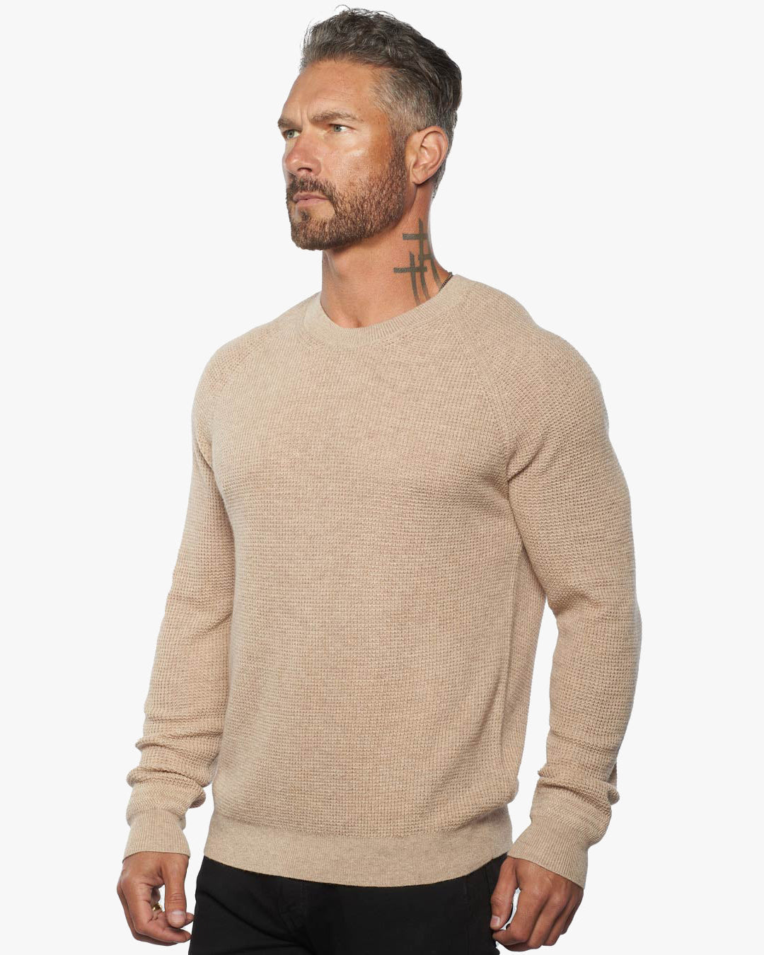 Valen Waffle Knit Cashmere & Wool Fitted Sweater [Lightweight] - Wheat