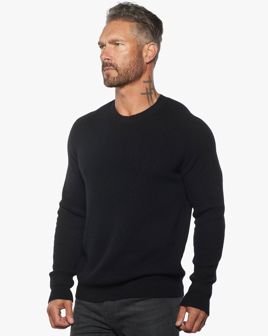 Valen Waffle Knit Cashmere & Wool Fitted Sweater [Lightweight] - Ebony