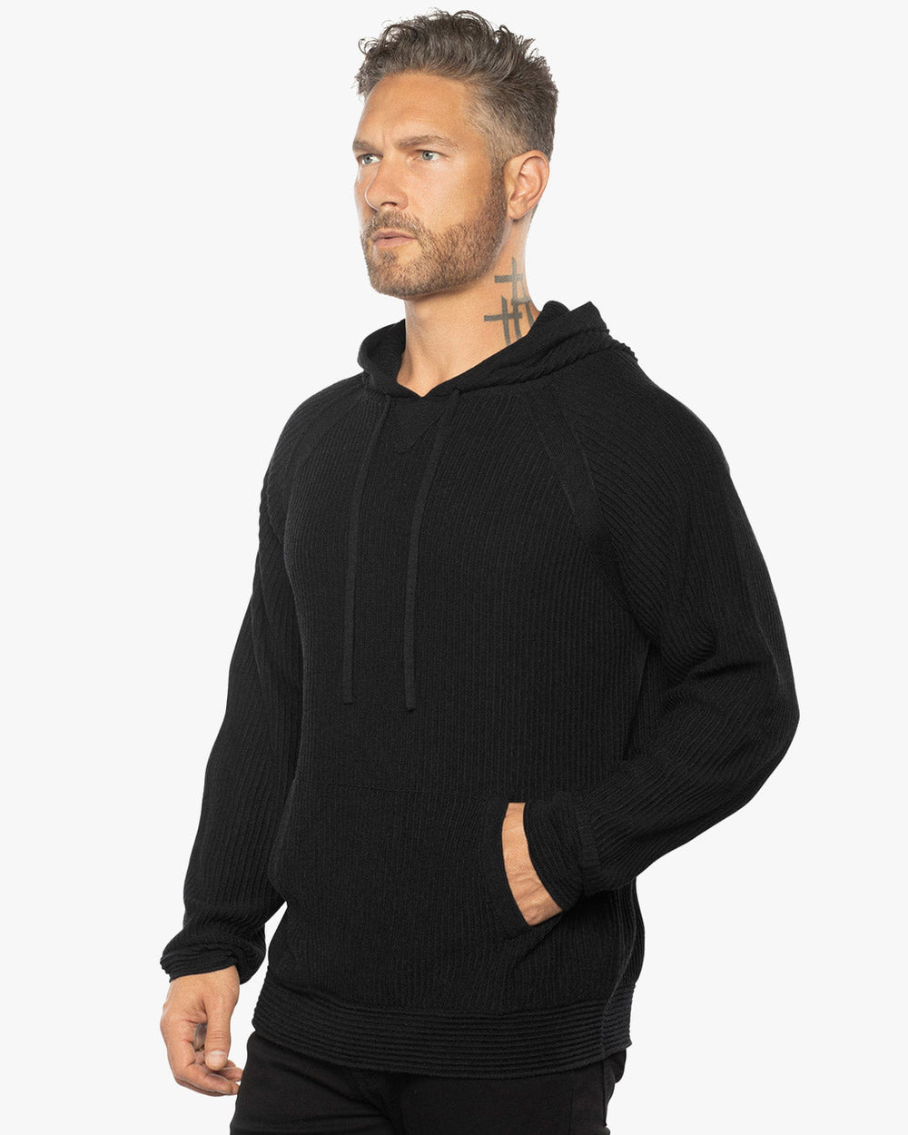 Dune Ottoman Knit Luxury Hoodie w/Silk & Wool - Pitch Black